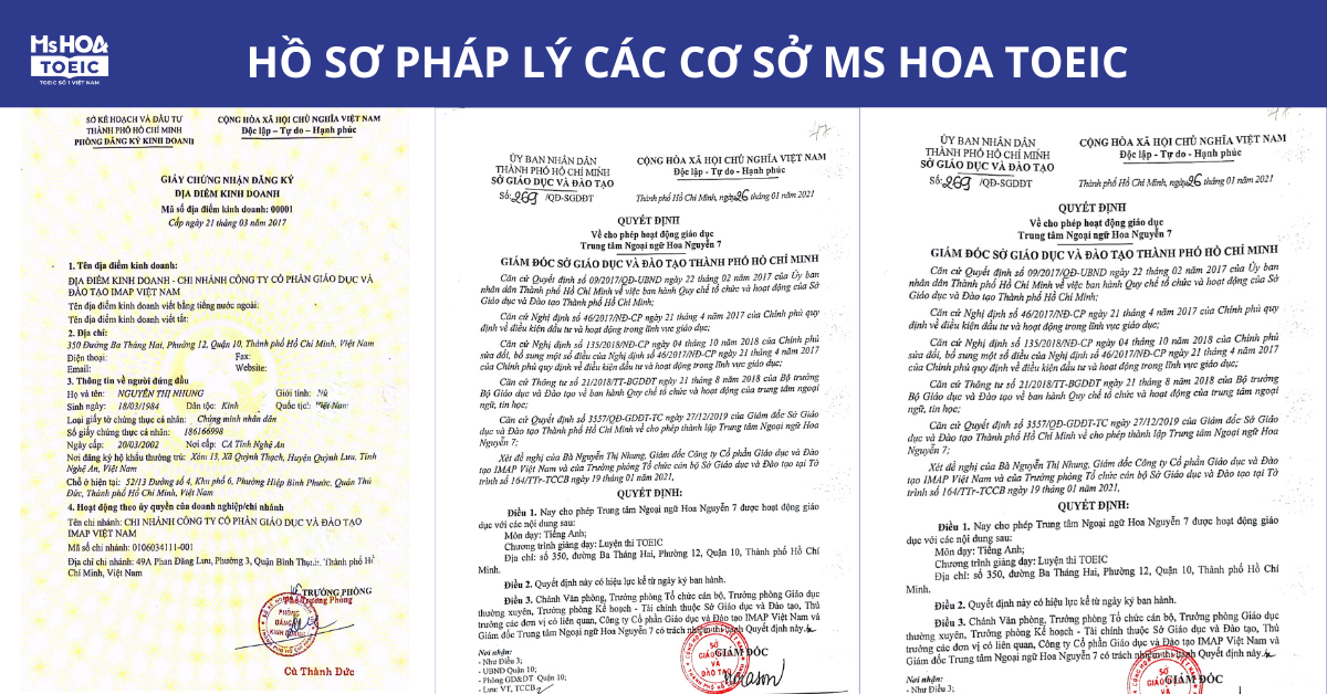 Hồ sơ pháp lý các cơ sở Ms Hoa TOEIC | Anhngumshoa.com