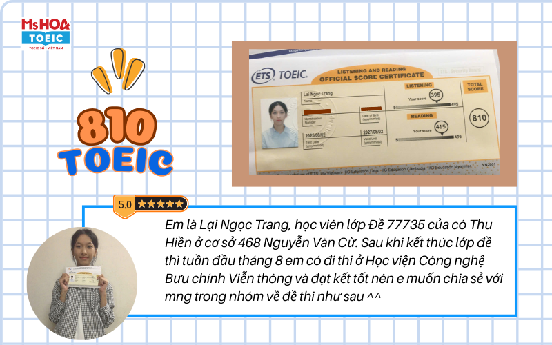 Học viên Ms Hoa TOEIC Nguyễn Văn Cừ chia sẻ bí kíp chinh phục TOEIC | Anhngumshoa.com
