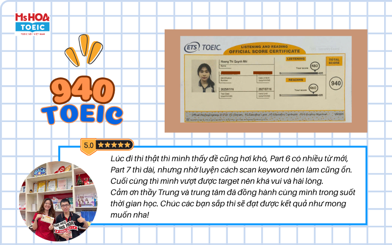 Hành trình về đích ấn tượng của học viên Ms Hoa TOEIC Hoàng Diệu | Anhngumshoa.com