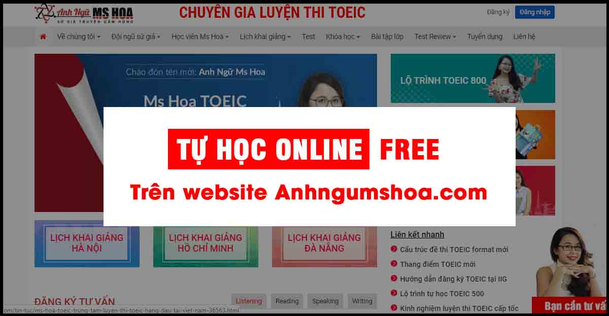 Hướng dẫn ôn thi TOEIC online hiệu quả tối đa trên website www.anhngumshoa.com | Anhngumshoa.com
