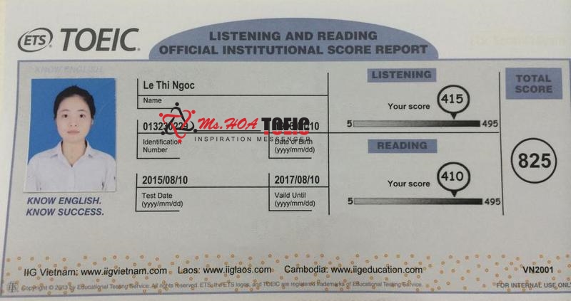 Lê Thị Ngọc - từ đầu vào 585 đạt 825 TOEIC | Anhngumshoa.com